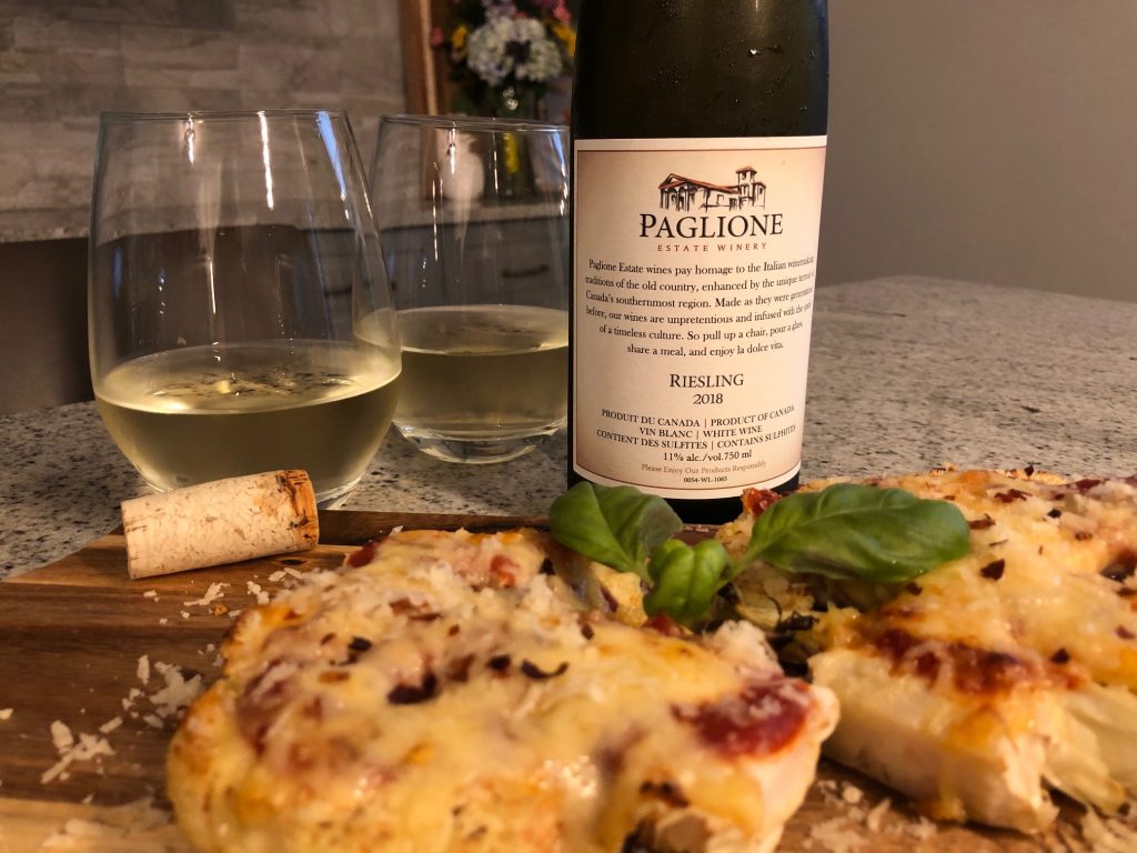 Paglione Estate Winery 2018 Riesling with Cauliflower Parmesan.