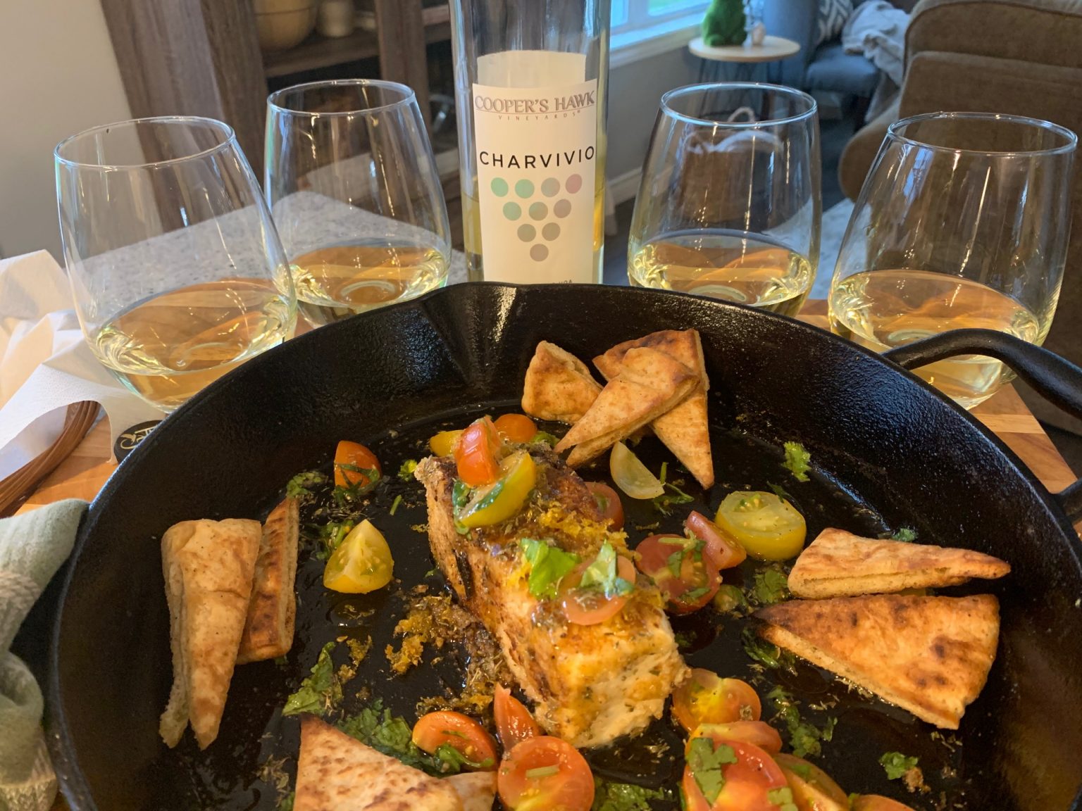 Cooper’s Hawk Vineyard Charvivio with Pan-Fried Feta with Peppered Honey.