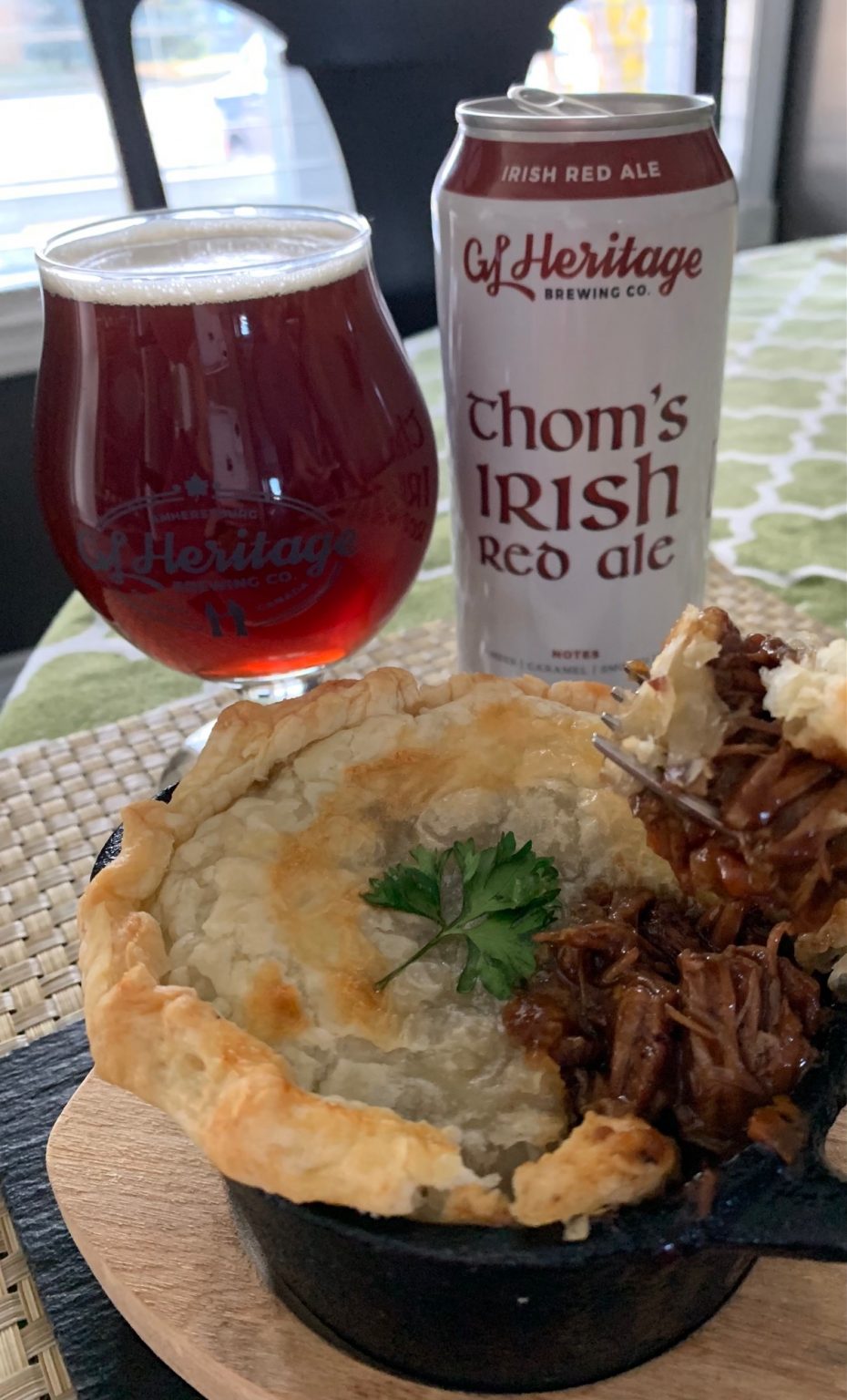 GL Heritage Thom’s Irish Red Ale with Irish Stout Beef Stew Pot Pies.